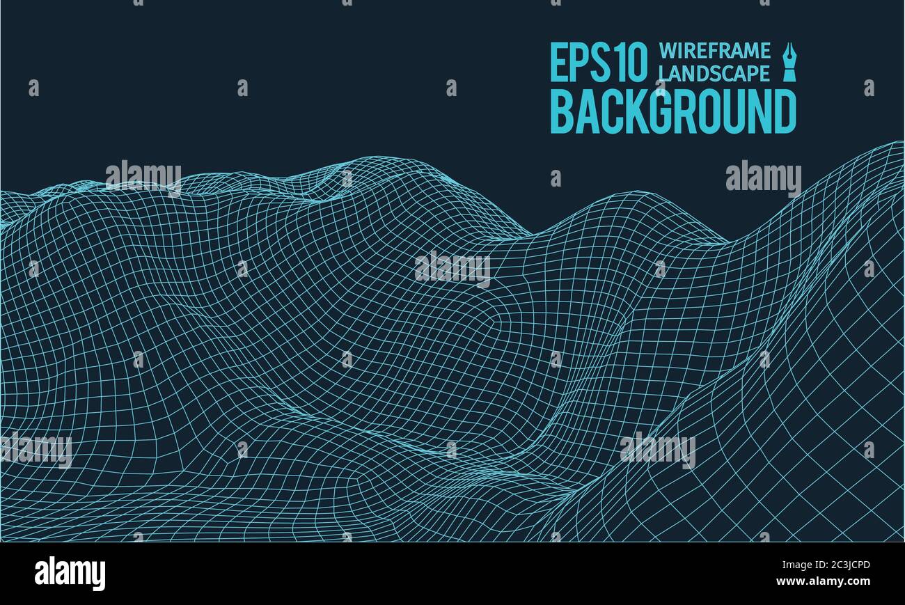 3D Wireframe Terrain Wide Angle EPS10 Vector Stock Vector Image & Art ...