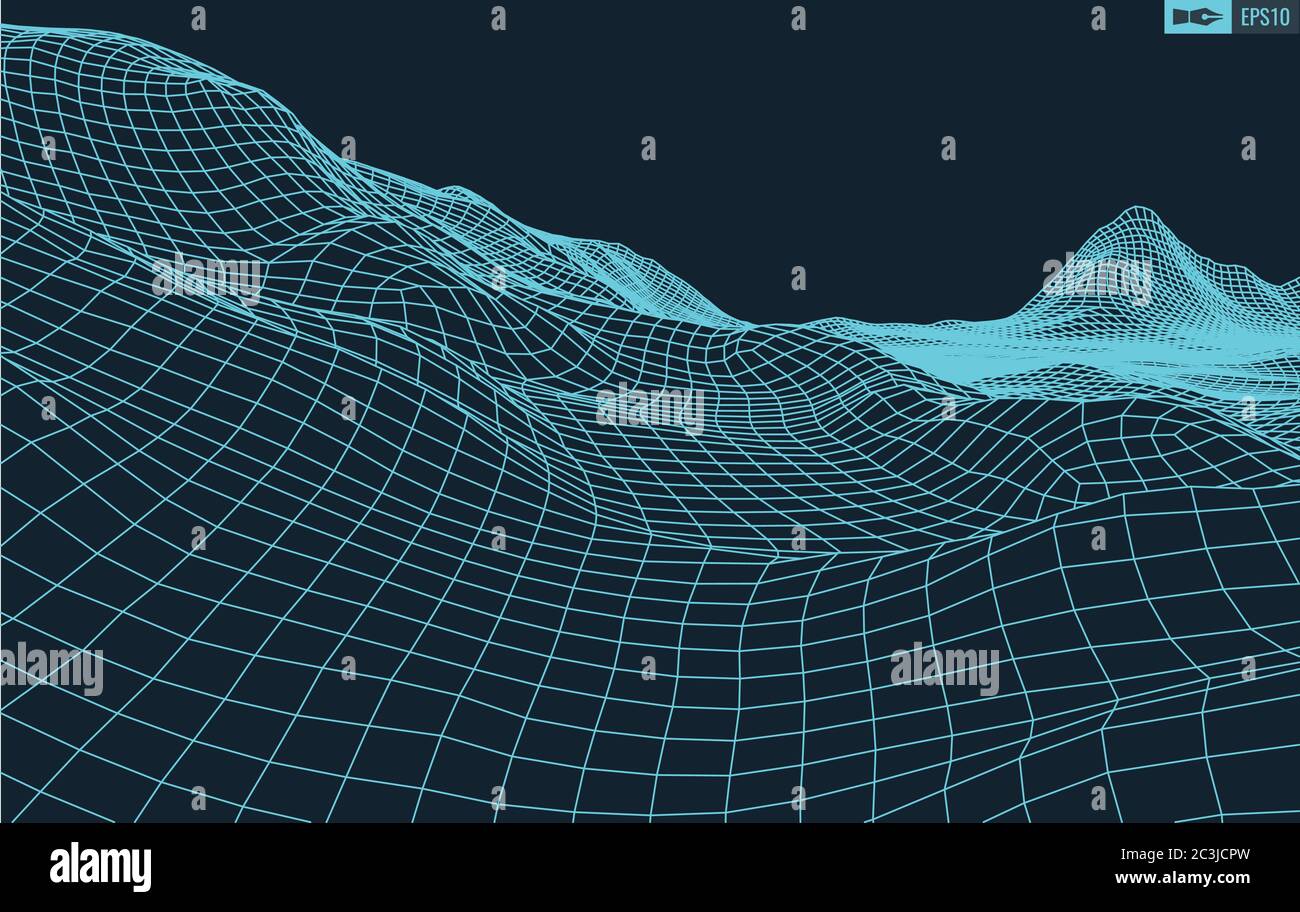 Abstract vector landscape background. Cyberspace grid. 3d technology ...