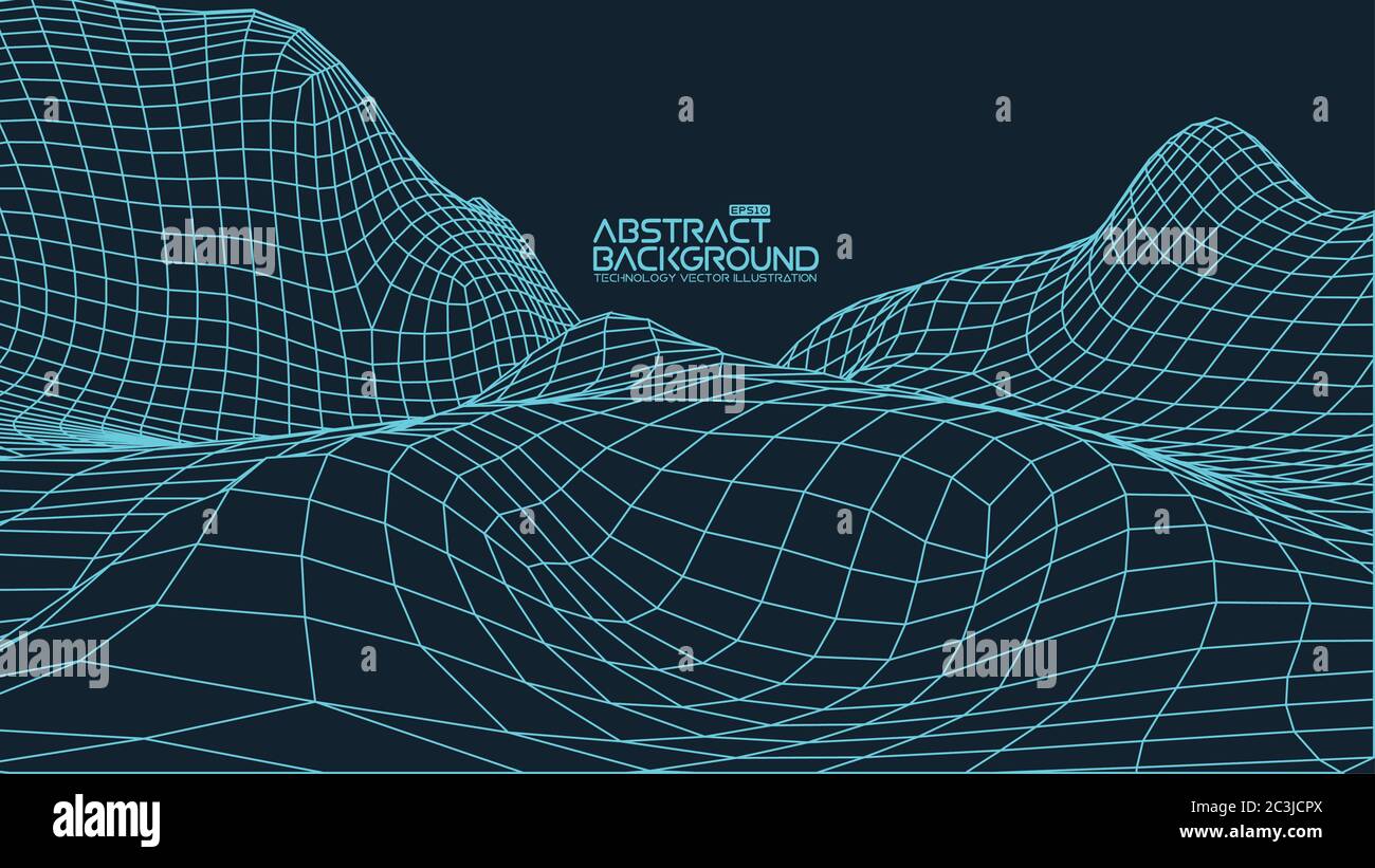 Abstract vector landscape background. Cyberspace grid. 3d technology ...