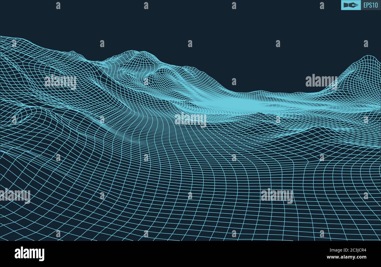 Abstract vector landscape background. Cyberspace grid. 3d technology ...