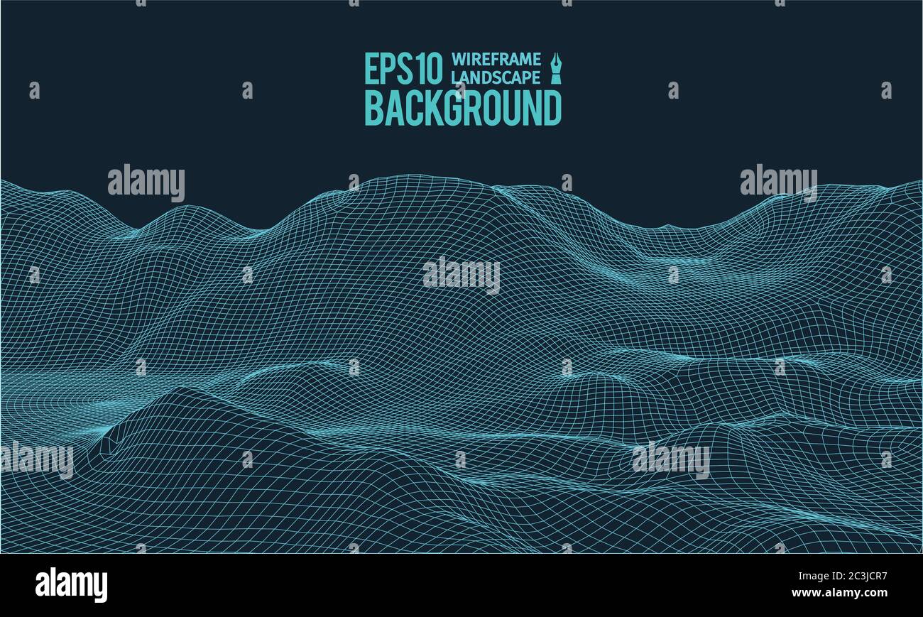 3D Wireframe Terrain Wide Angle EPS10 Vector Stock Vector Image & Art ...