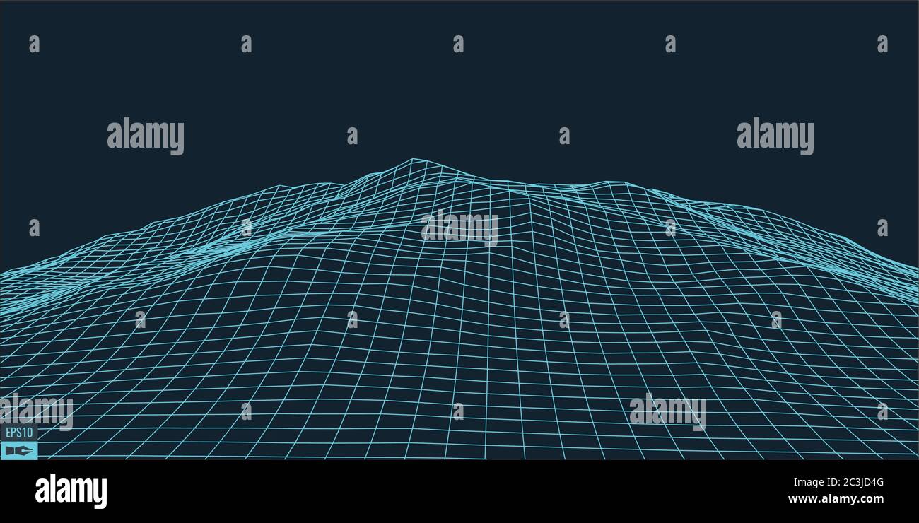 Abstract vector landscape background. Cyberspace grid. 3d technology ...