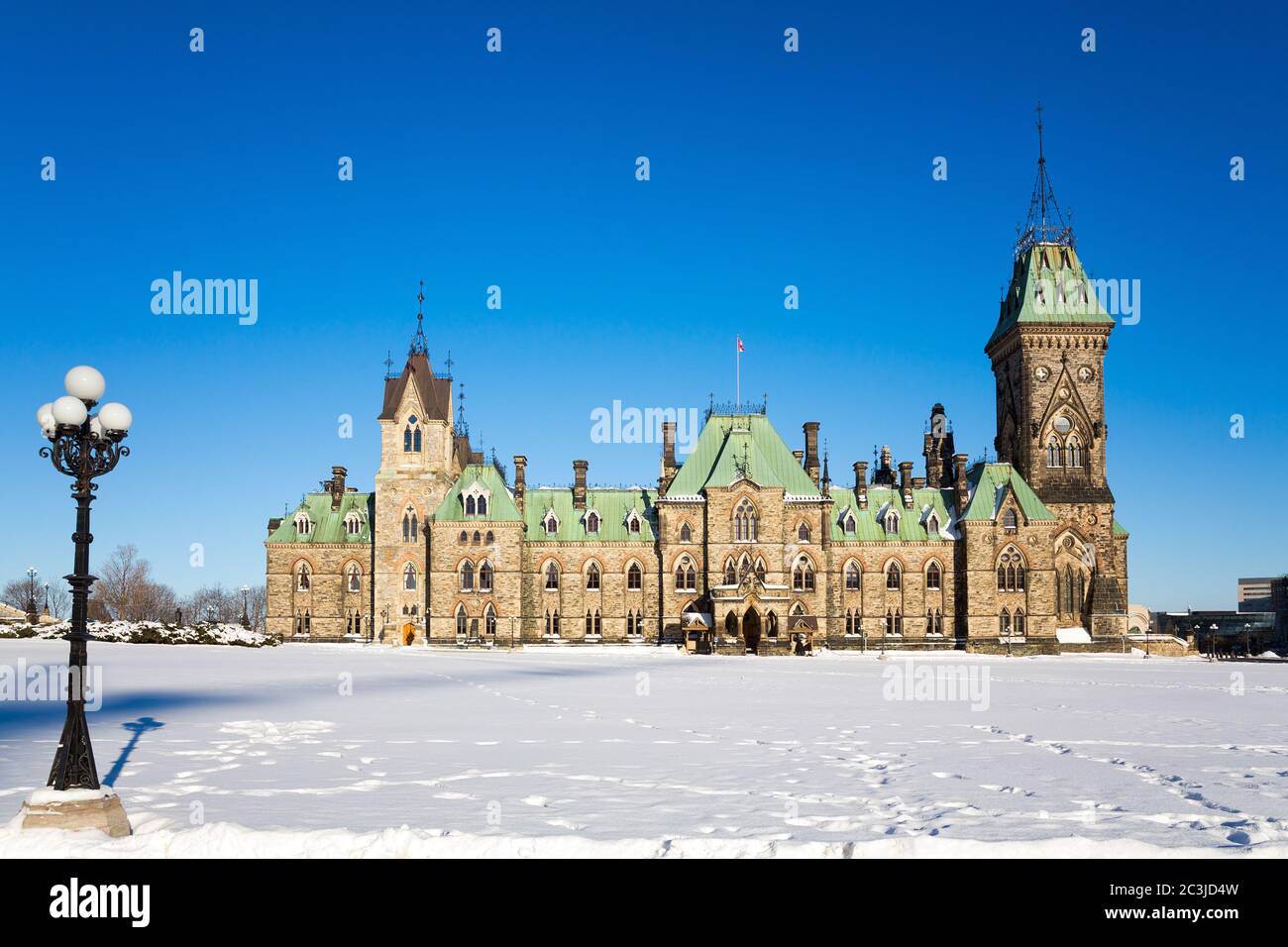 Ottawa Parliament buildings, East Block, on a clear winter day. Deep ...