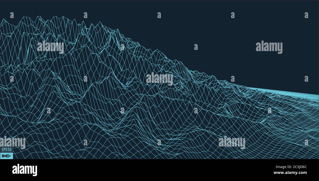 Abstract vector landscape background. Cyberspace grid. 3d technology ...