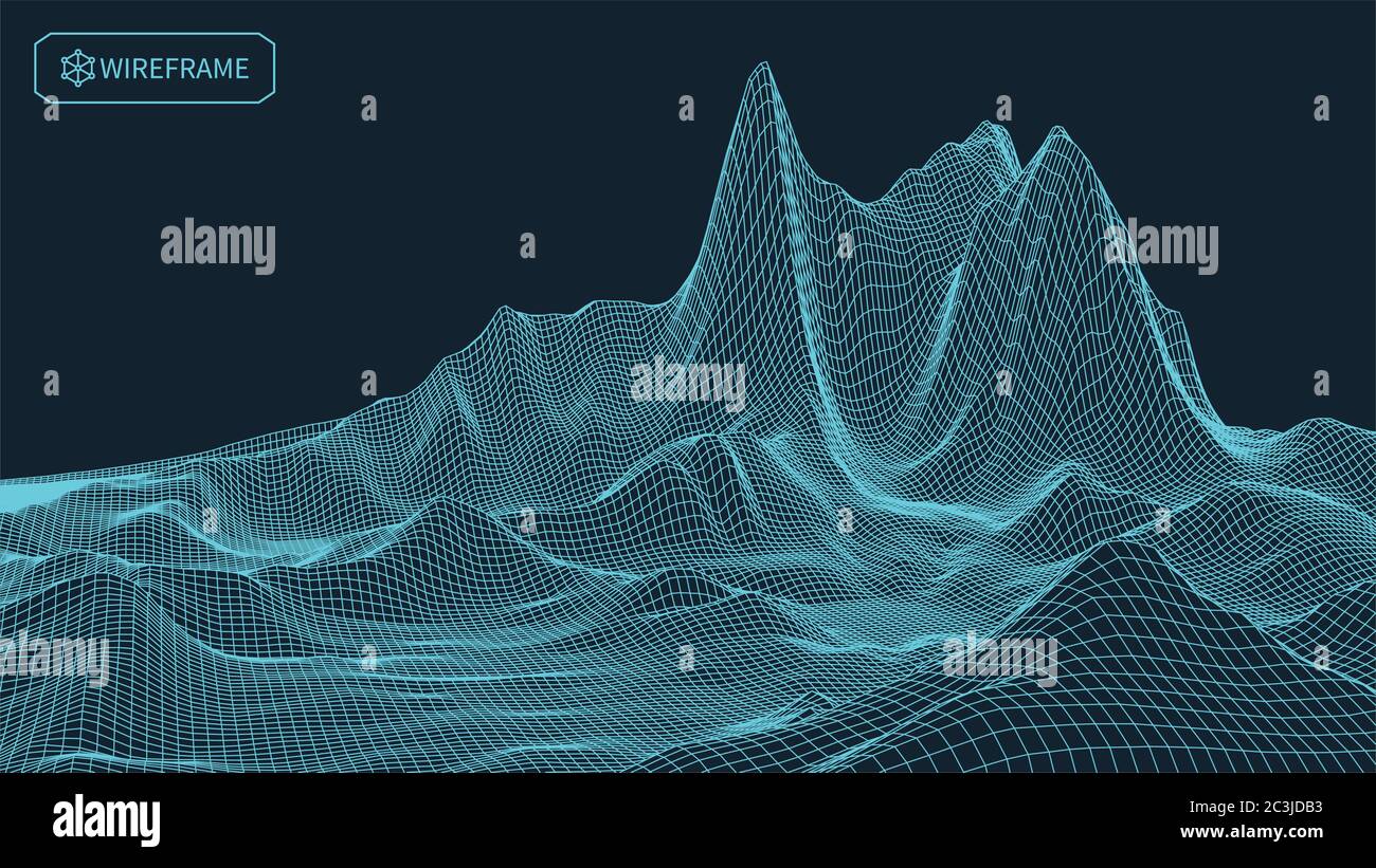 Abstract vector landscape background. Cyberspace grid. 3d technology ...