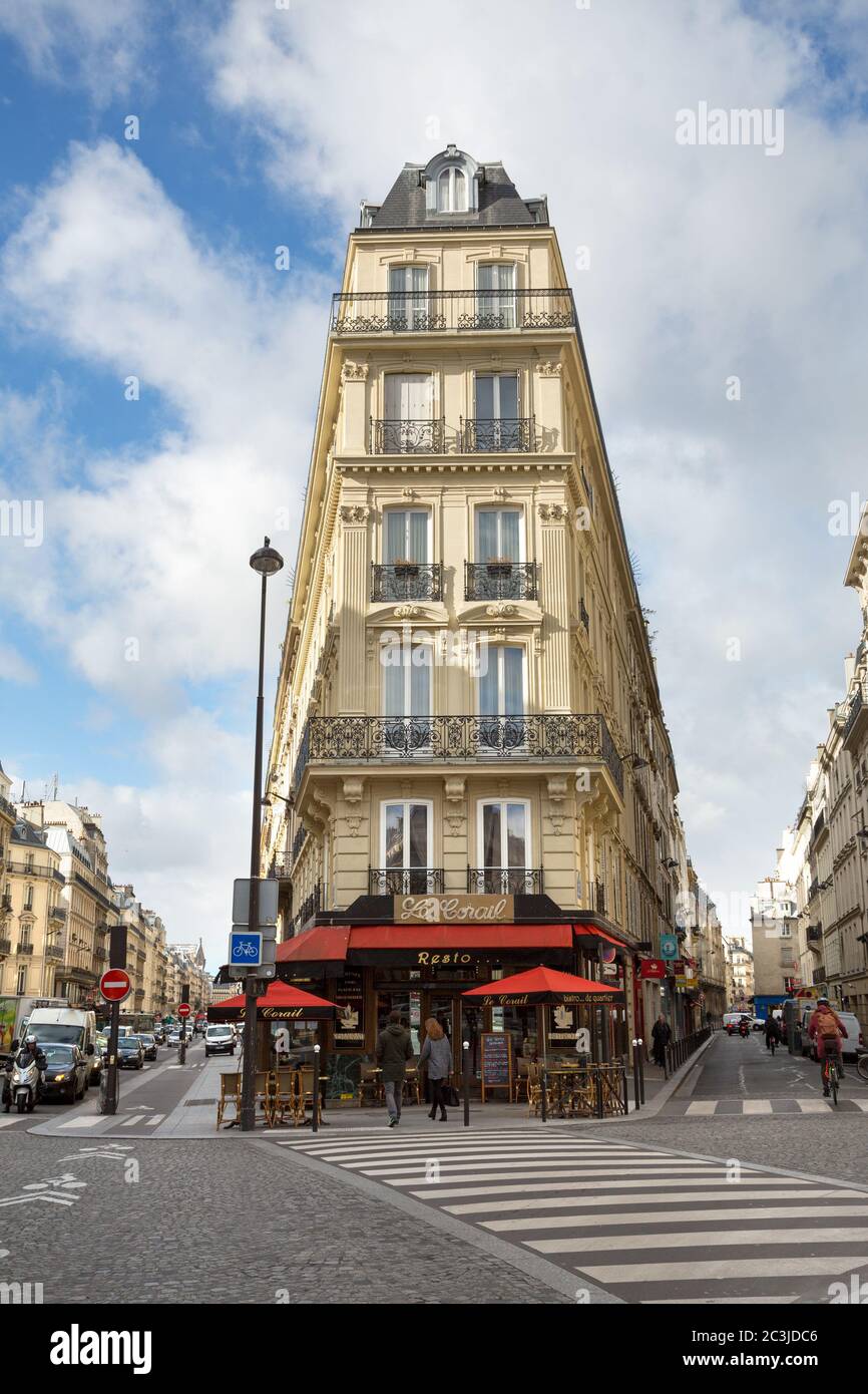 PARIS, FRANCE - MARCH 2ND: Busy street in central Paris, showing a ...