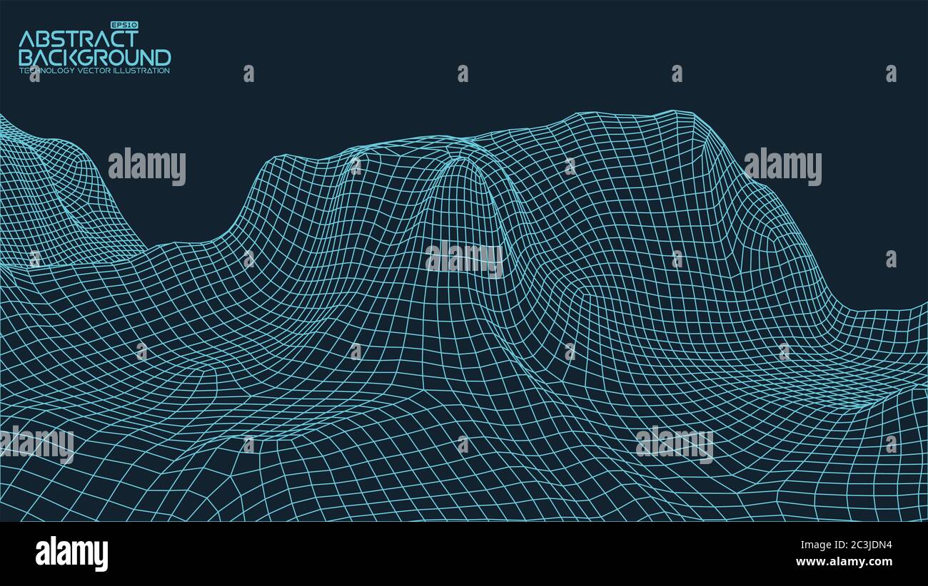 Abstract vector landscape background. Cyberspace grid. 3d technology ...