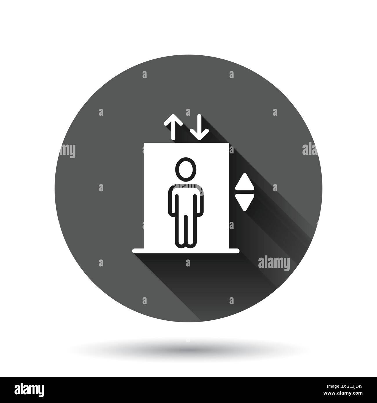 Elevator icon in flat style. Lift vector illustration on black round ...
