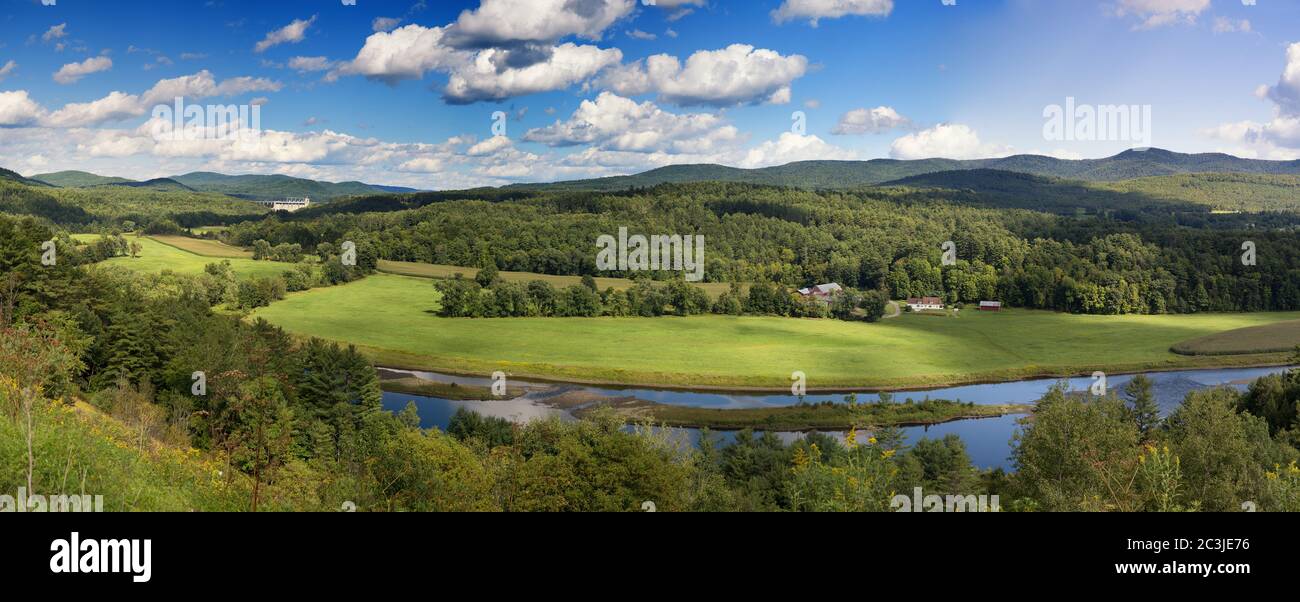 A panorama of the lush green countryside of the State of Vermont in the ...
