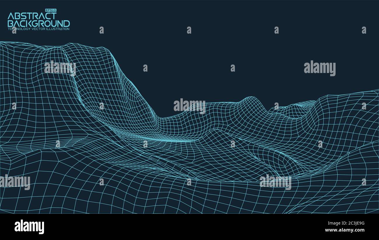 Abstract vector landscape background. Cyberspace grid. 3d technology ...