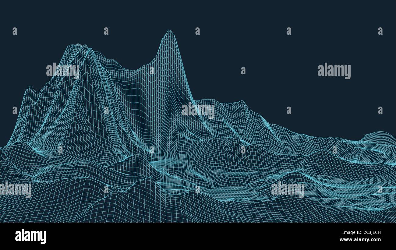 Abstract vector landscape background. Cyberspace grid. 3d technology ...