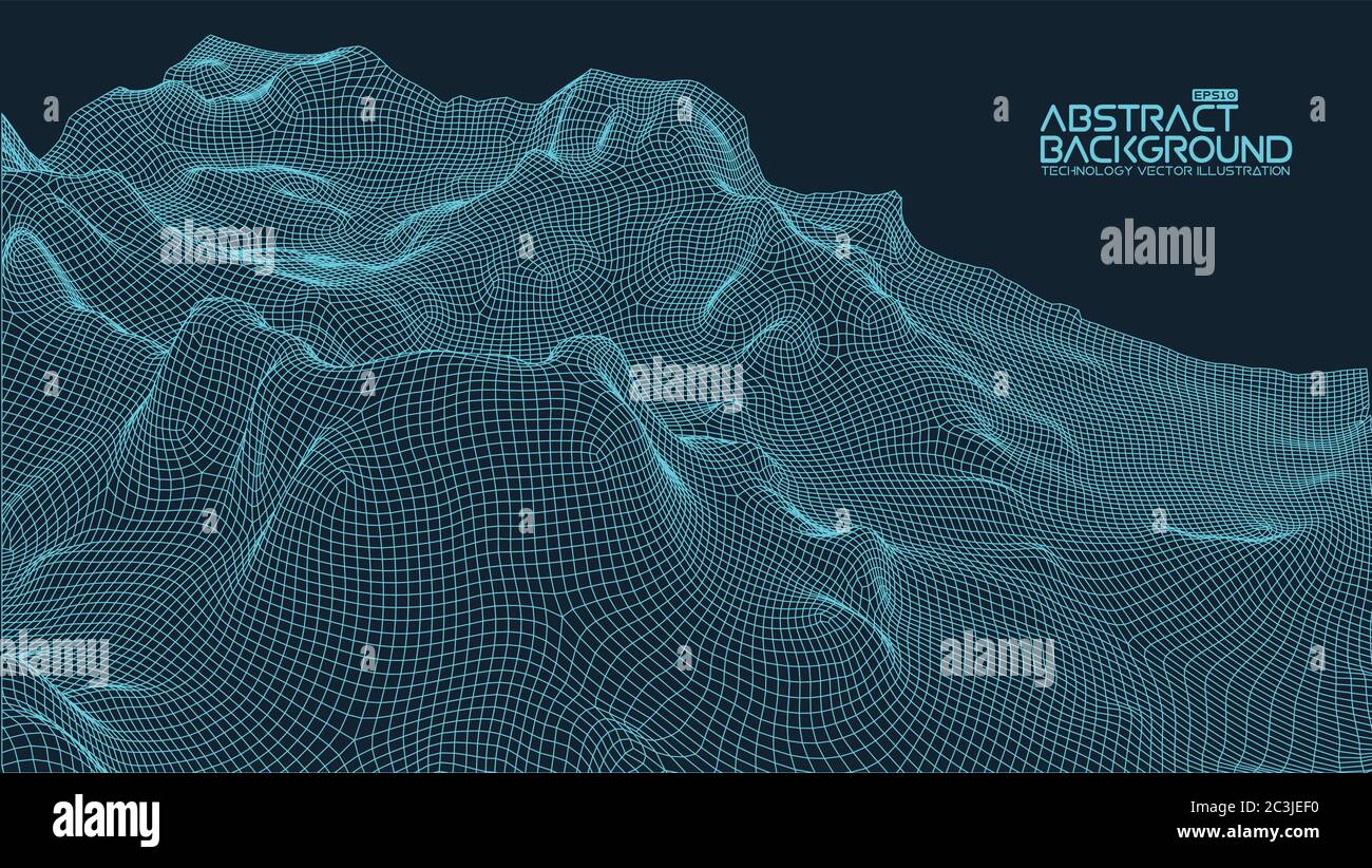 Abstract vector landscape background. Cyberspace grid. 3d technology ...