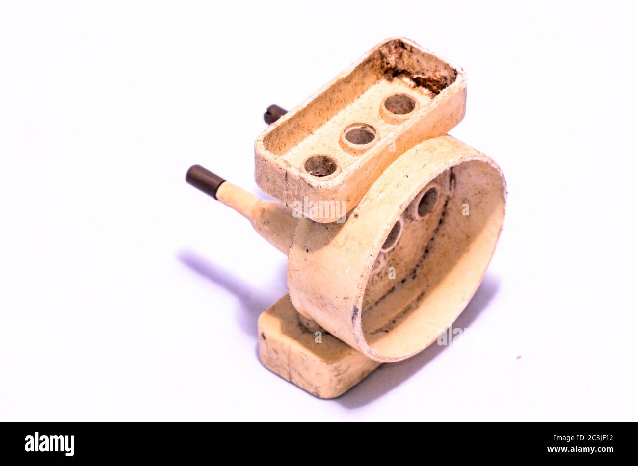 Old Vintage Triple Electrical Outlet on a White Background Stock Photo ...