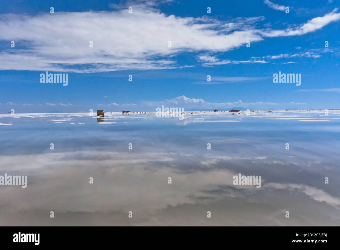 Fantastic horizon over the lake Salar de Uyuni, Salt production ...
