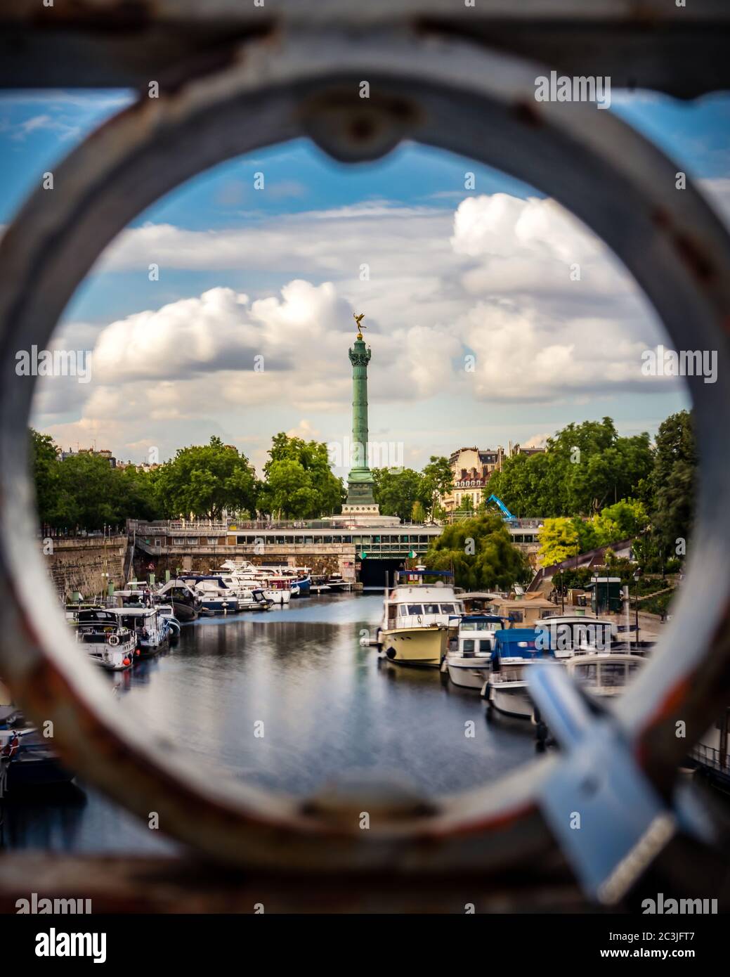 Paris, France Bastille column view from canal saint-Martin Inside ...