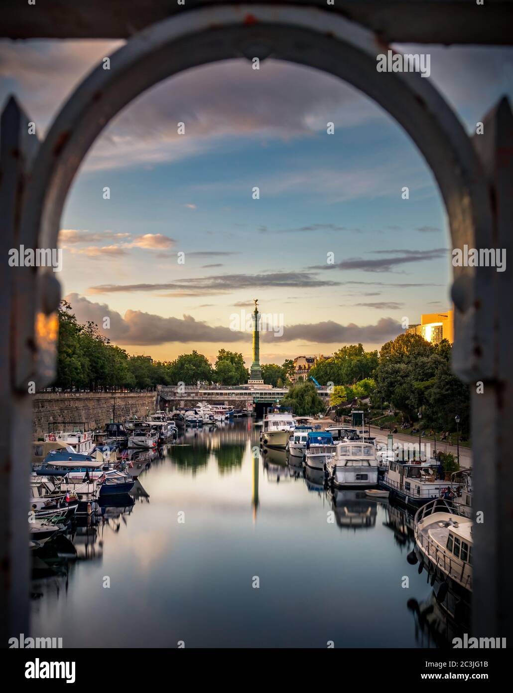 Paris, France Bastille column view from canal saint-Martin Inside ...