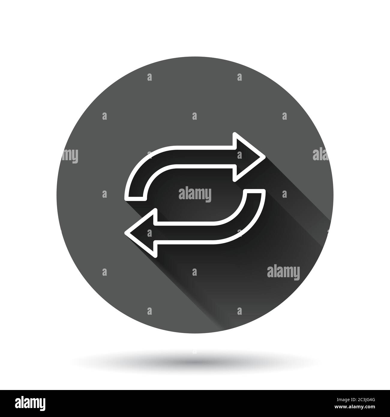Arrow rotation icon in flat style. Sync action vector illustration on black round background ...