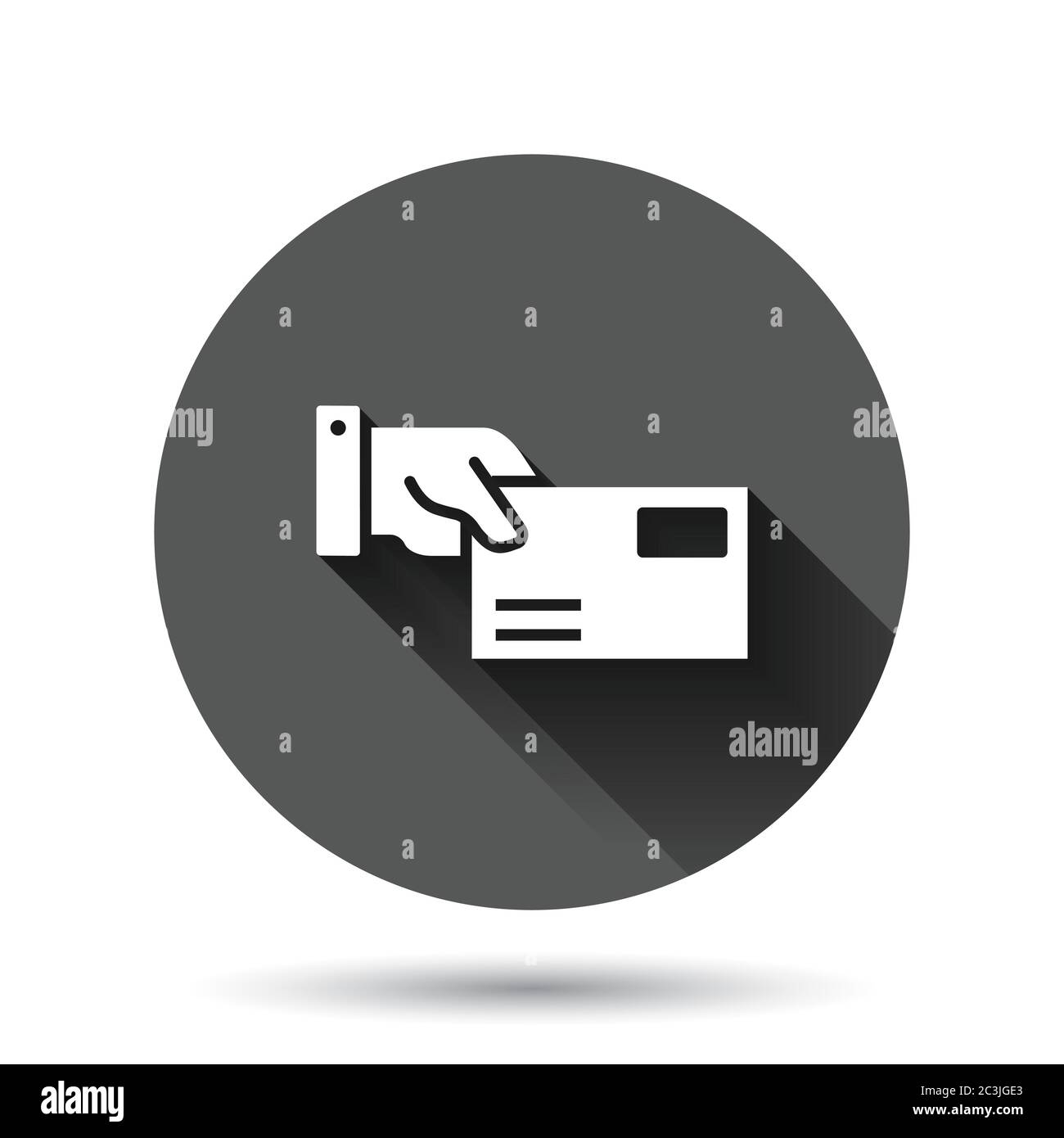 Hand with envelope icon in flat style. Mail letter delivery vector ...