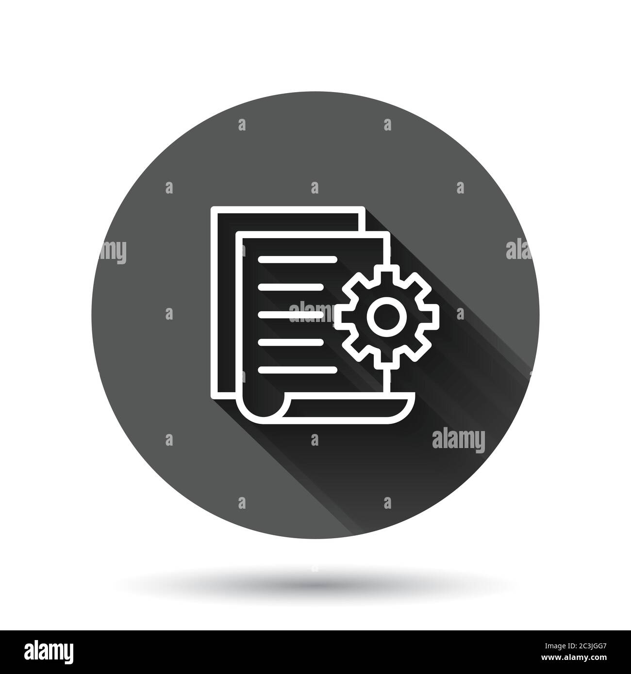Document with gear icon in flat style. Big data processing vector ...