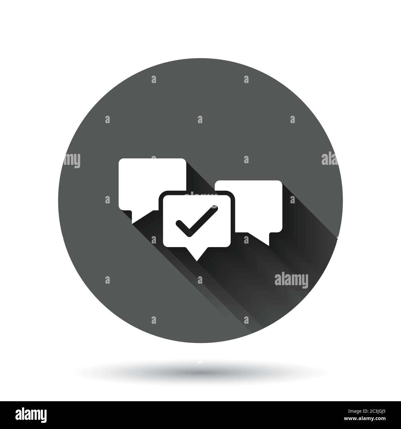 Speak chat sign icon in flat style. Speech bubble with check mark ...