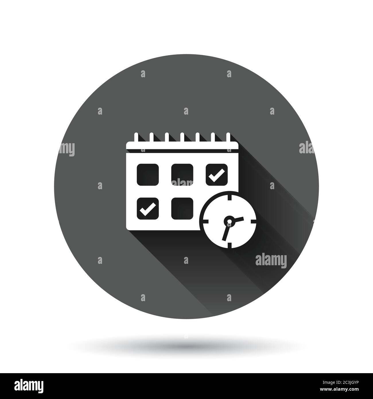 Calendar with clock icon in flat style. Agenda vector illustration on ...