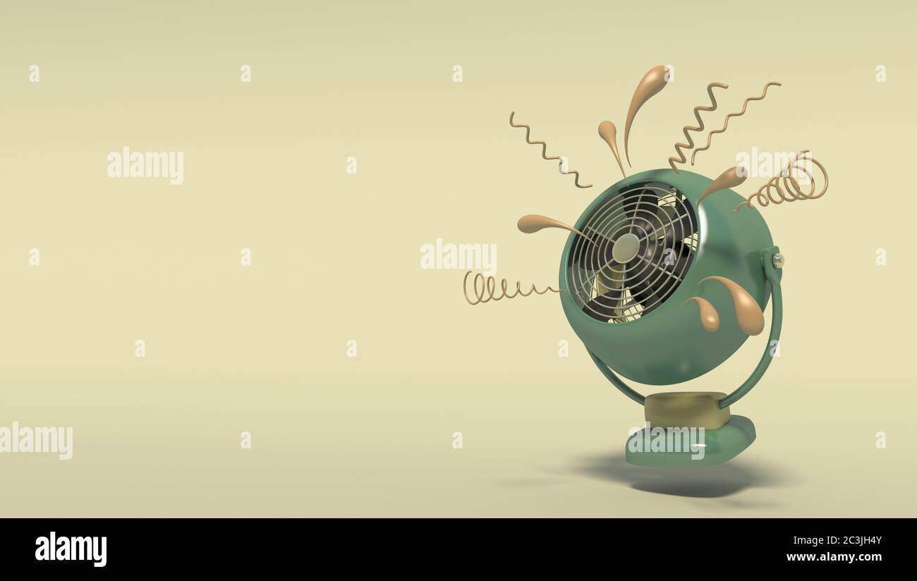 Banner with an old green fan in a cartoon style. Isolated object on a ...