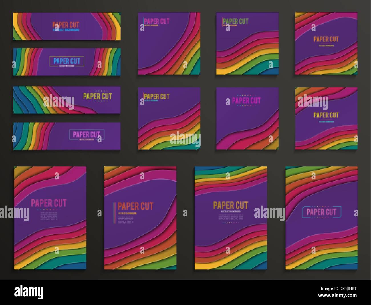 Set of creative Vertical banners in paper cut style. Abstract colorful ...