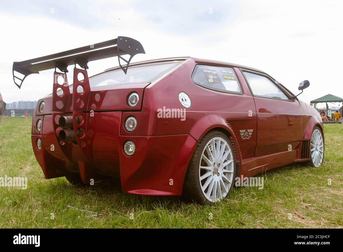 Moscow, Russia - May 25, 2019: Lada hatchback red color in exclusive ...
