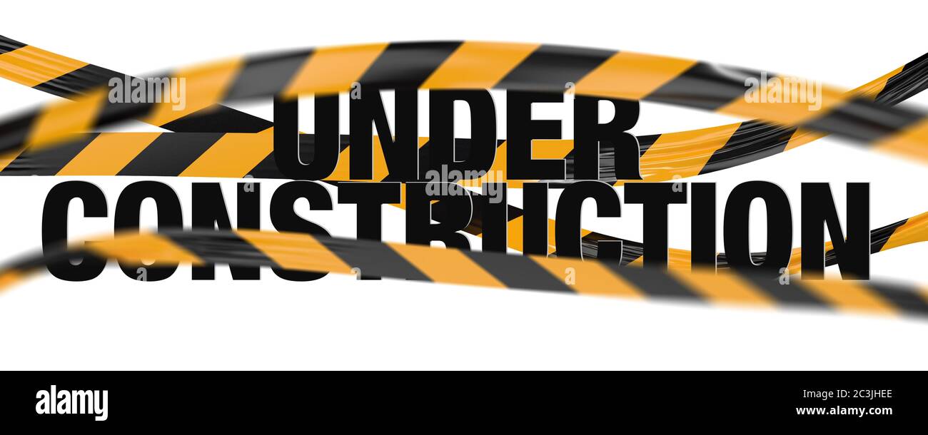 Panoramic shot of a black text "Under construction" on a white ...