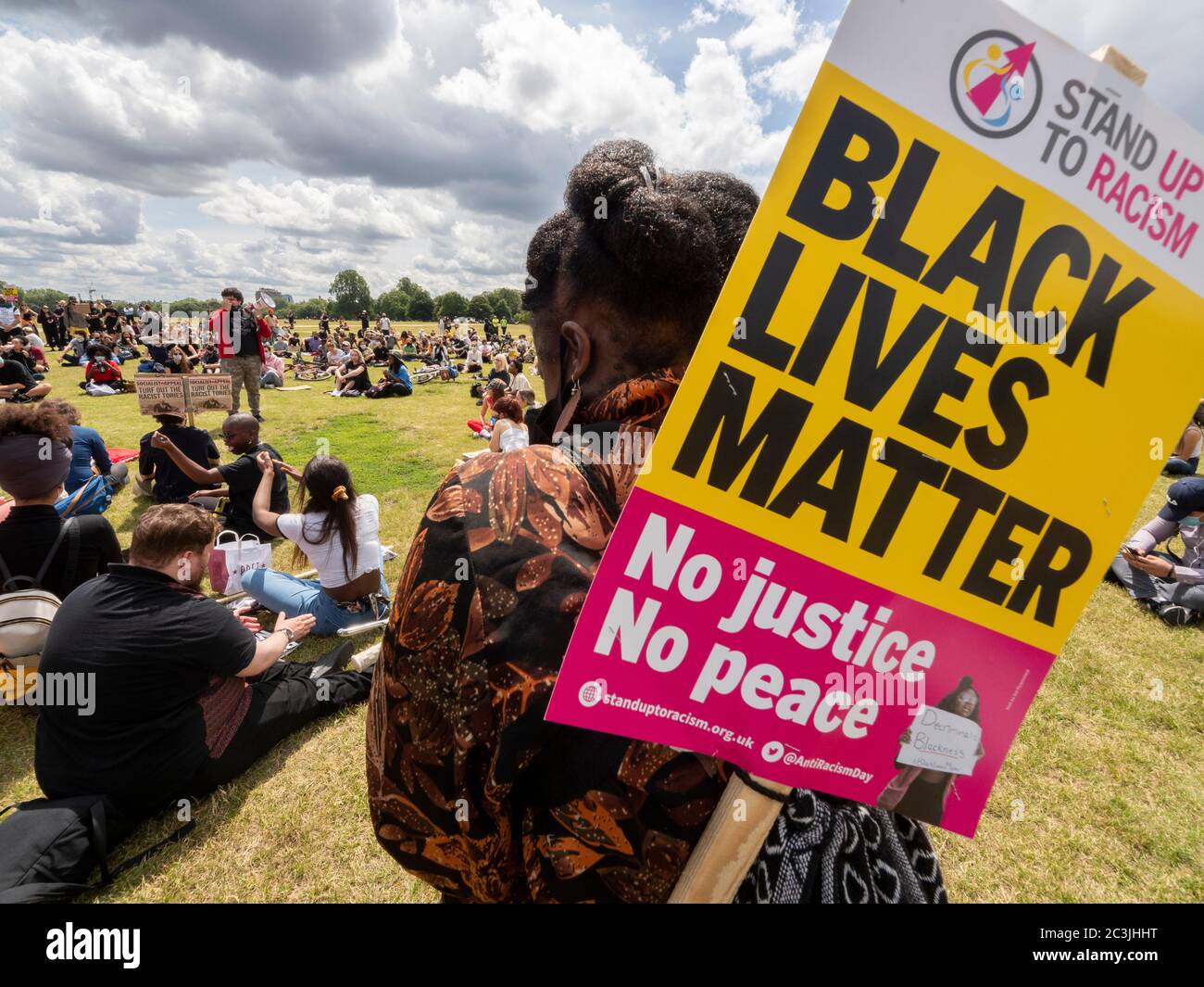 London. UK. June the 20th 2020. BLM activists listeing a speech in ...