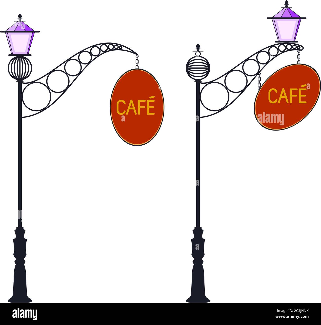 Wrought Iron Cafe Signage With Lamp Vector Illustration Stock Vector ...