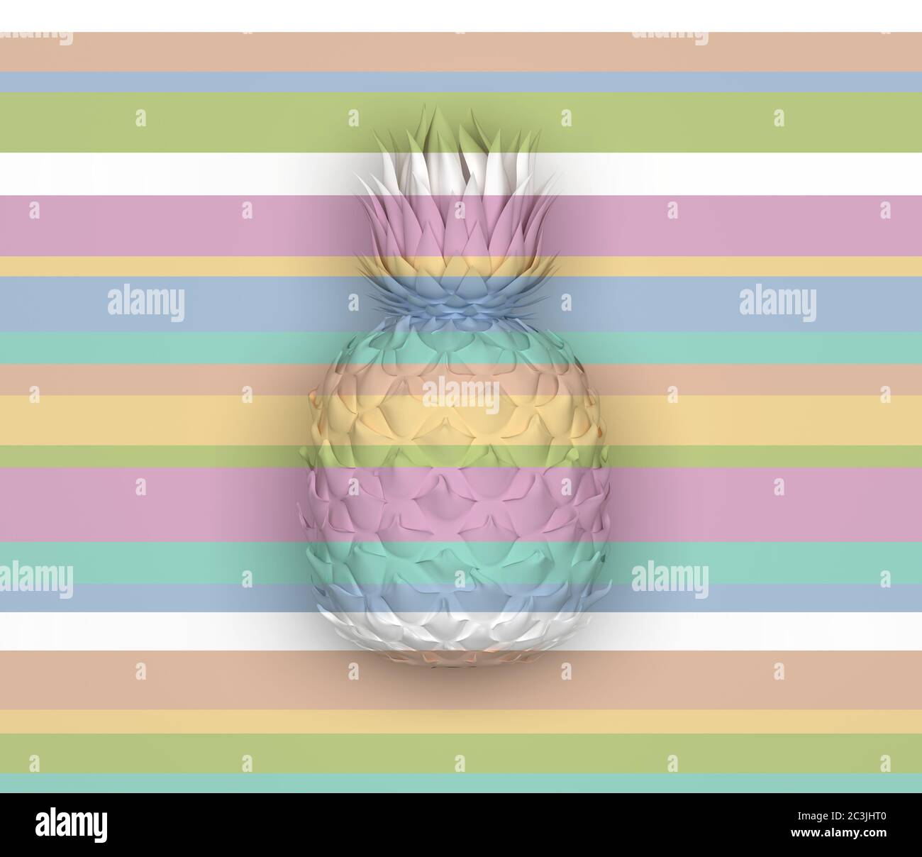 Pineapple on a background in multi-colored horizontal stripes ...