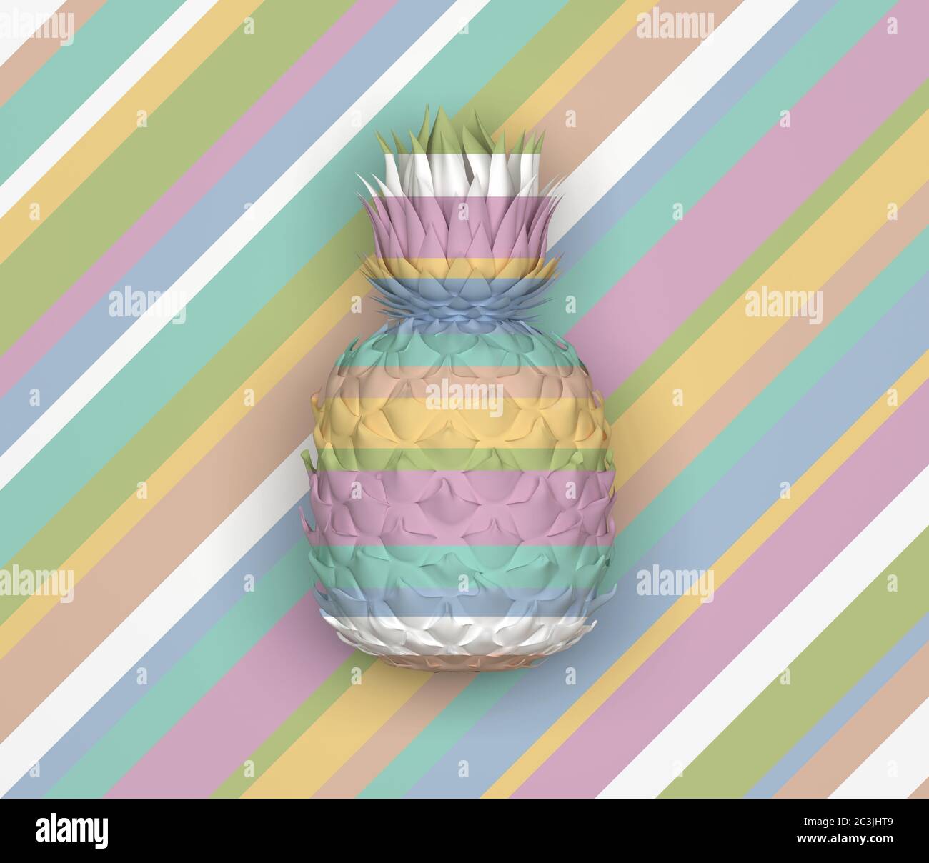 Pineapple on a background in multi-colored horizontal stripes ...
