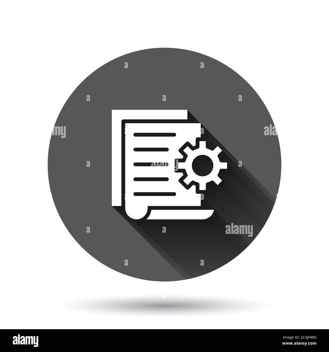 Document with gear icon in flat style. Big data processing vector ...