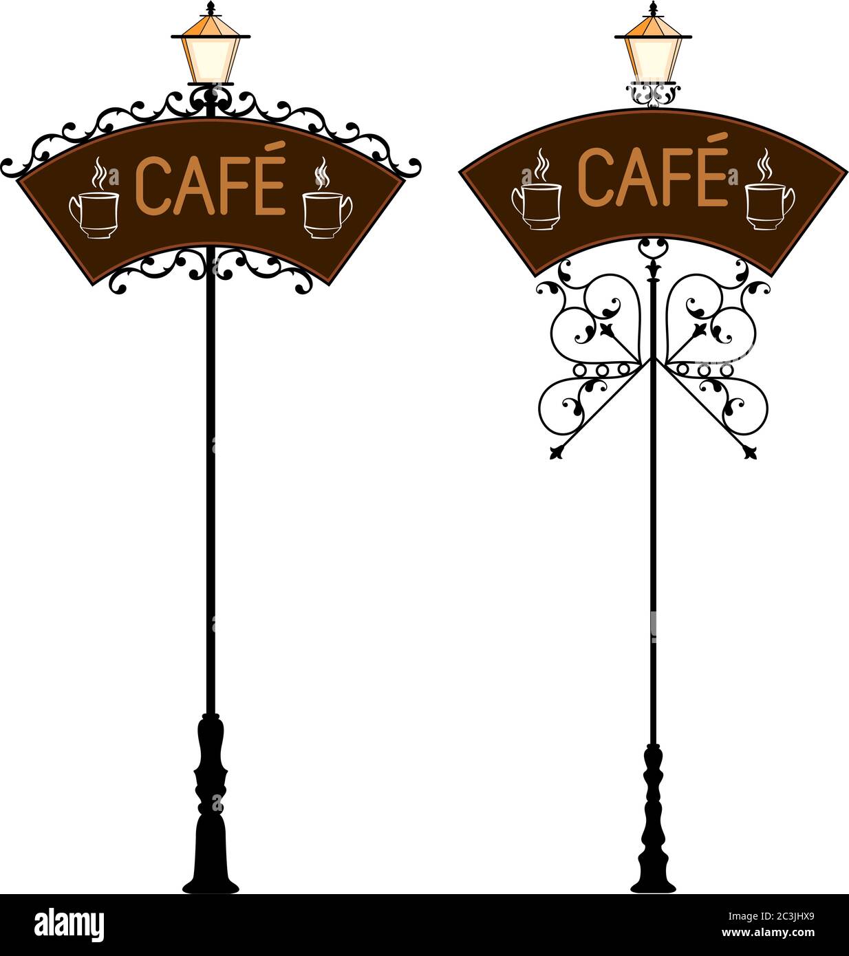 Wrought Iron Cafe Signage With Lamp Vector Illustration Stock Vector ...