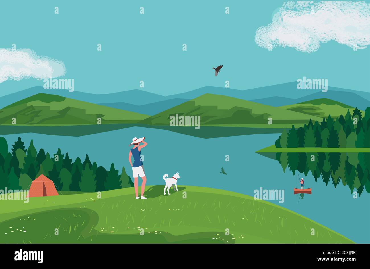 Dog on hill with view Stock Vector Images - Alamy