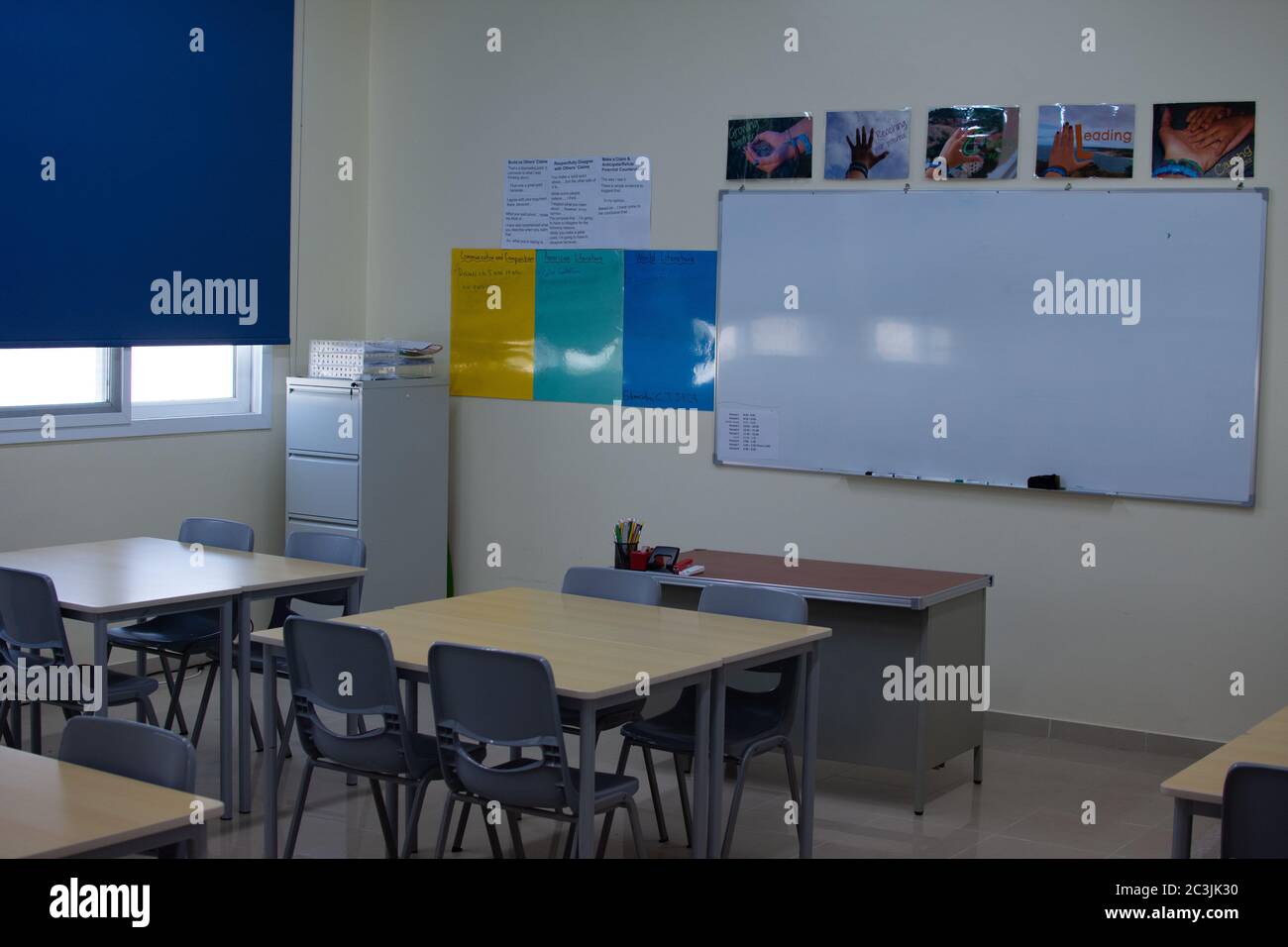 Empty classroom in a school or college closed during COVID-19 ...