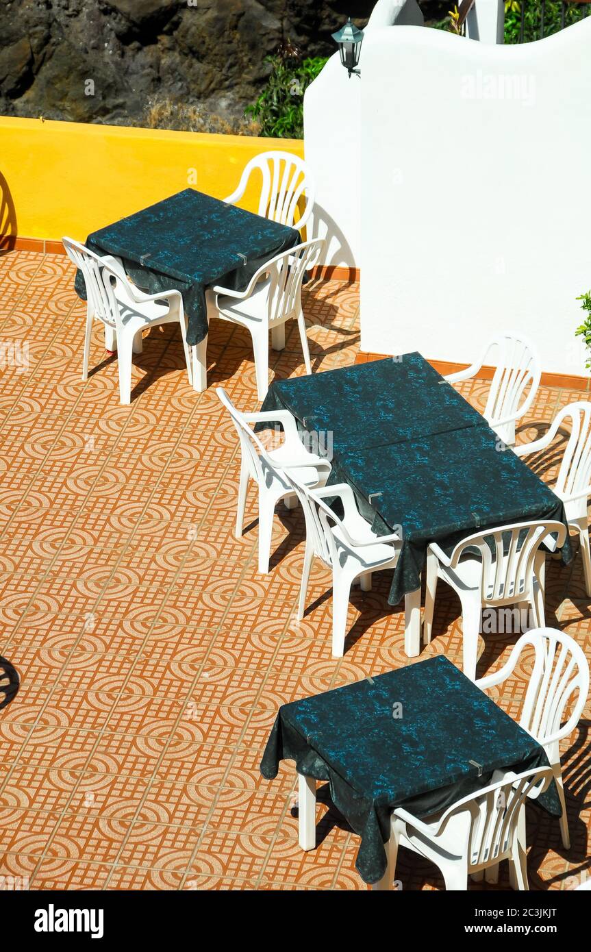 Aerial View of a Private Terrace with Tables and Chairs Stock Photo - Alamy
