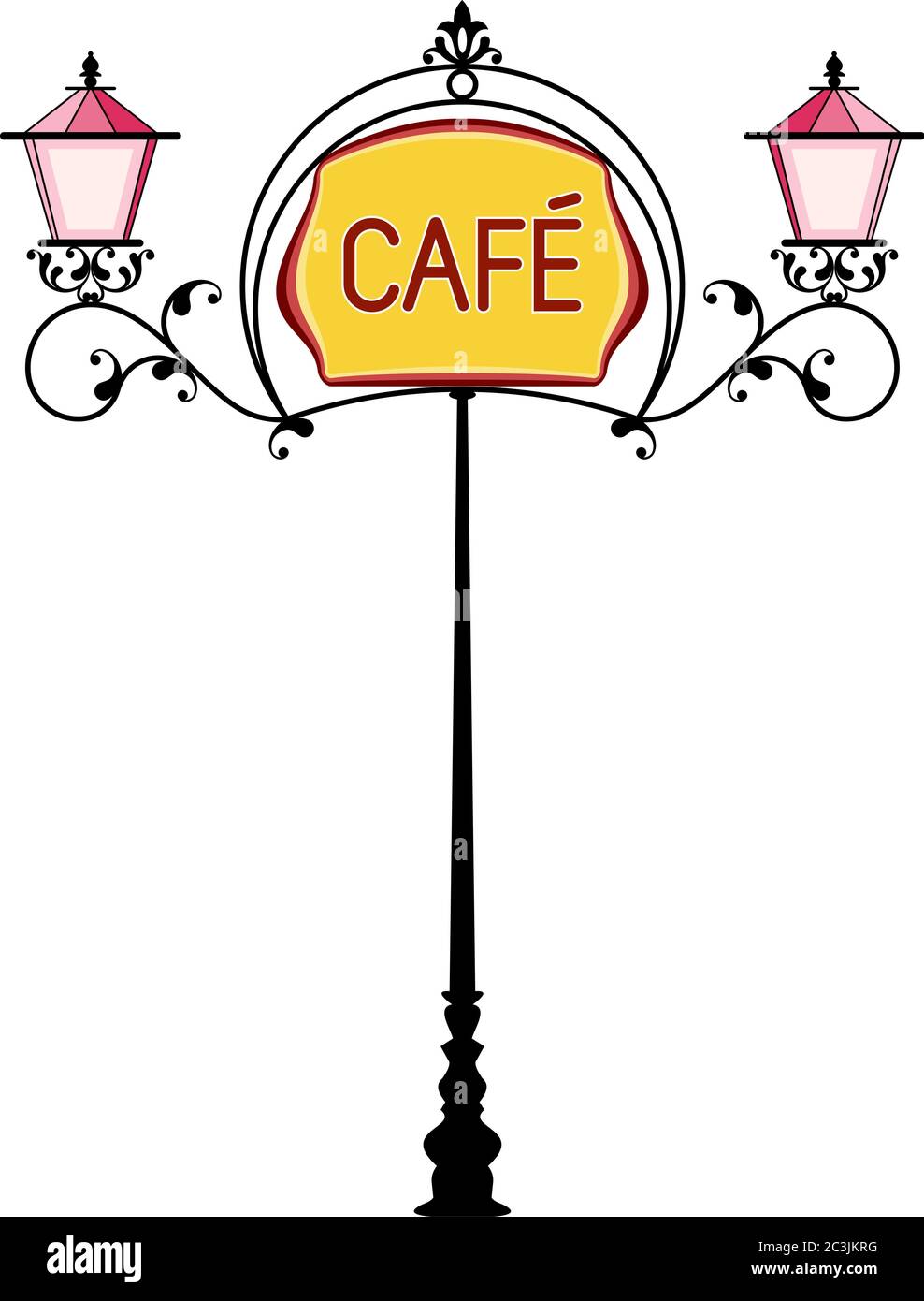 Wrought Iron Cafe Signage With Lamp Vector Illustration Stock Vector ...