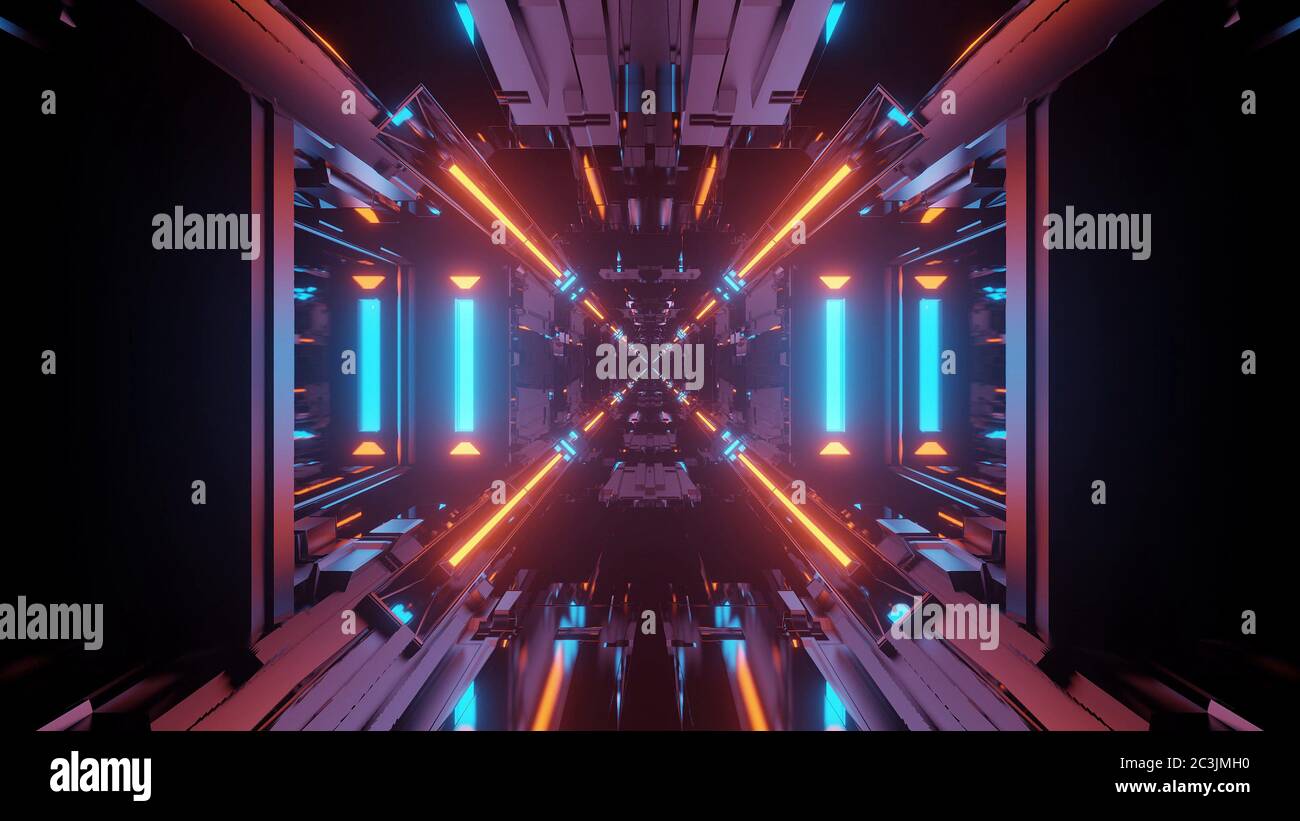 Abstract illustration of geometric shapes with colourful glowing neon ...