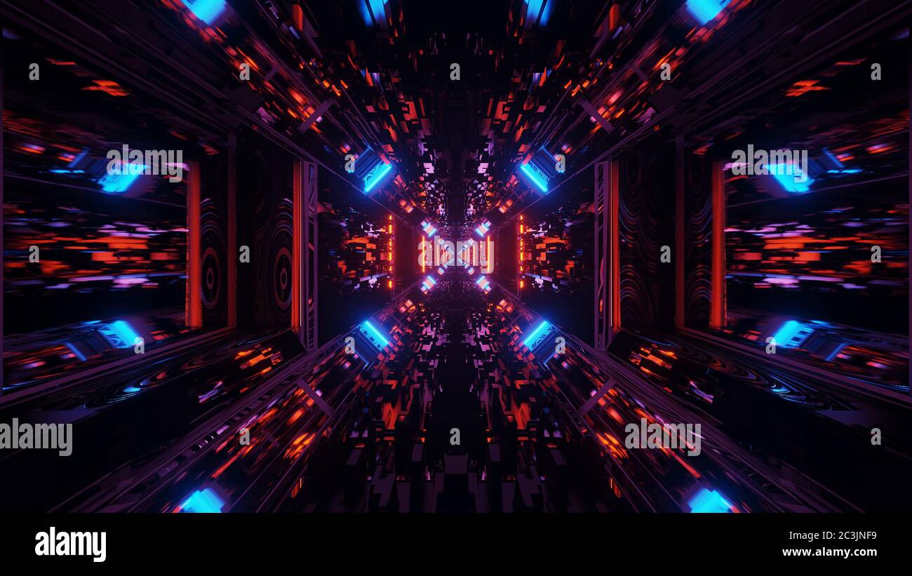 Abstract illustration of geometric shapes with blue and red glowing ...