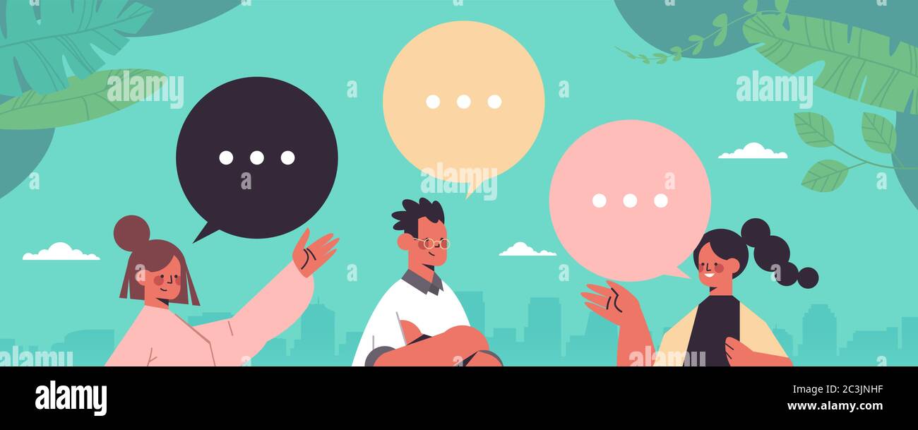 people discussing during meeting chat bubble communication digital ...