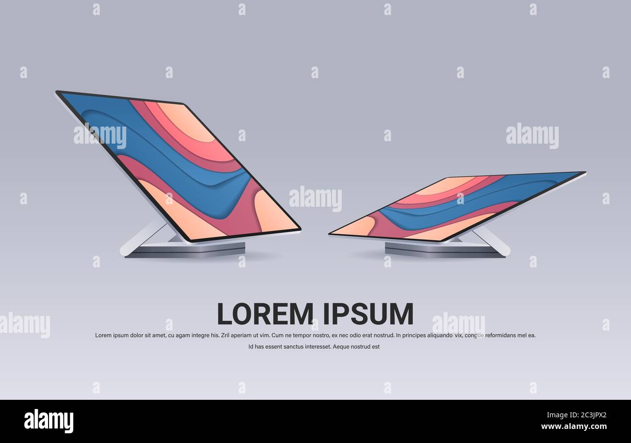 modern computer monitor with colored screen realistic mockup gadgets ...