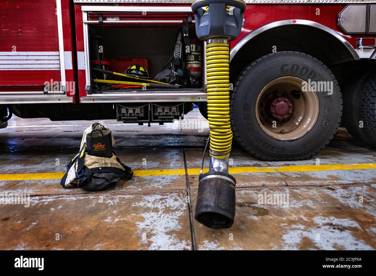 CHICAGO, ILLINOIS, USA - OCTOBER 10, 2018: The fireman's clothes by the ...
