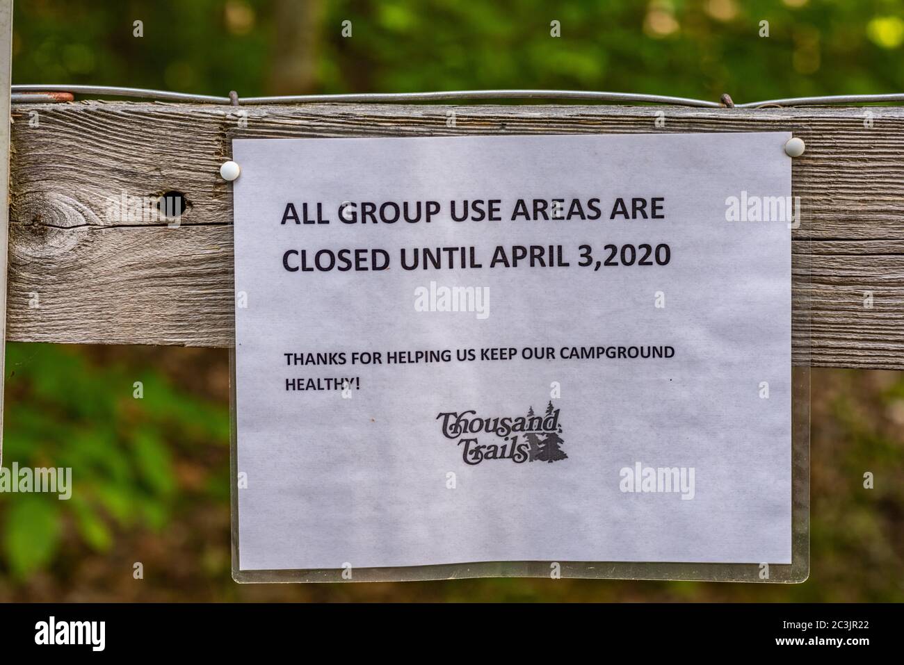 Closure sign for group use areas in park due to Covid-19 pandemic Stock ...