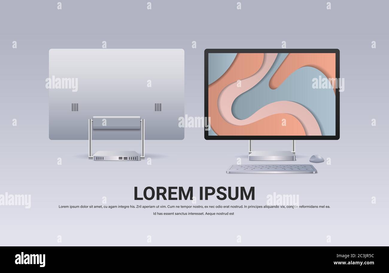 modern computer monitor with keyboard mouse and colored screen ...