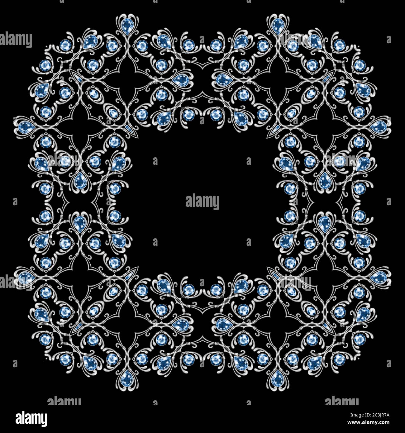 Vintage silver background with blue gems, square jewelry frame Stock ...