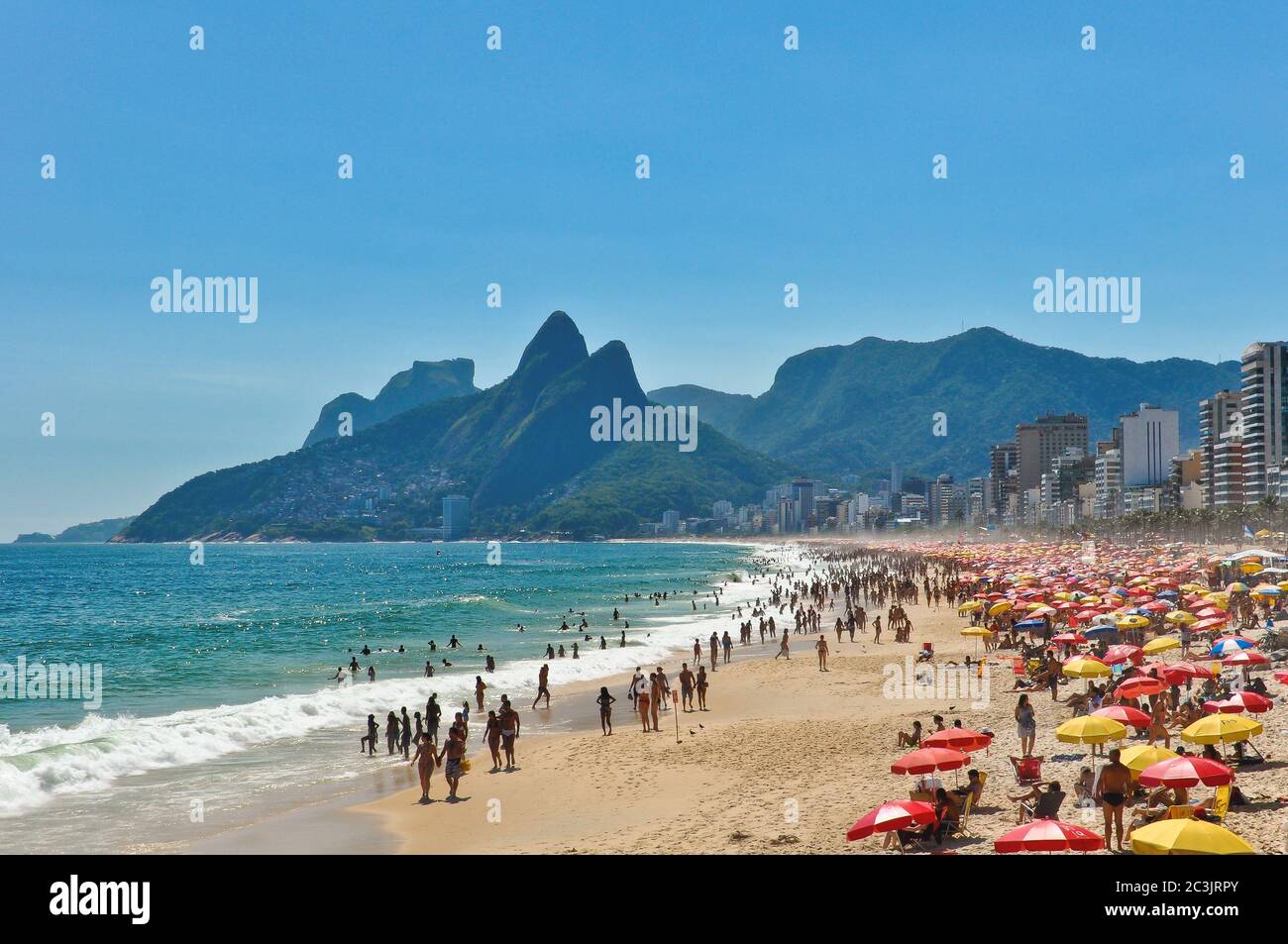 Sunny Day in Crowded Ipanema Beach in Rio de Janeiro, Brazil Stock ...