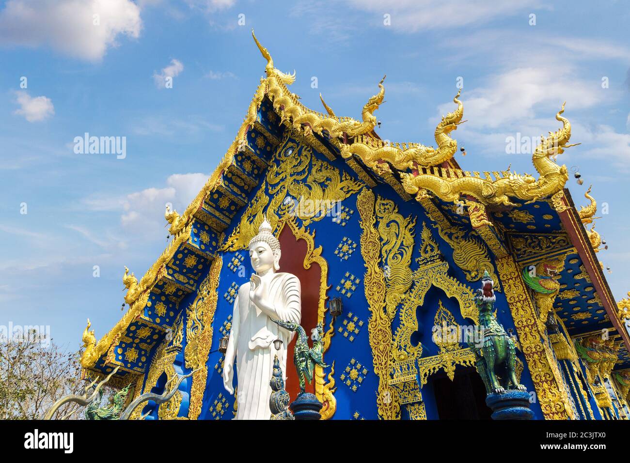 Wat Rong Sua Ten (Blue temple) in Chiang Rai, Thailand in a summer day ...