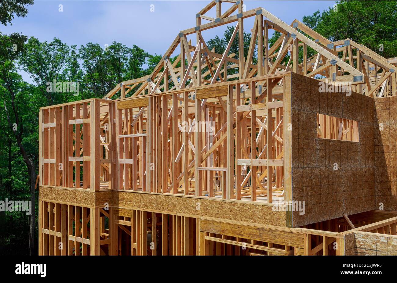 Interior view of a attic house under construction home framing Stock ...